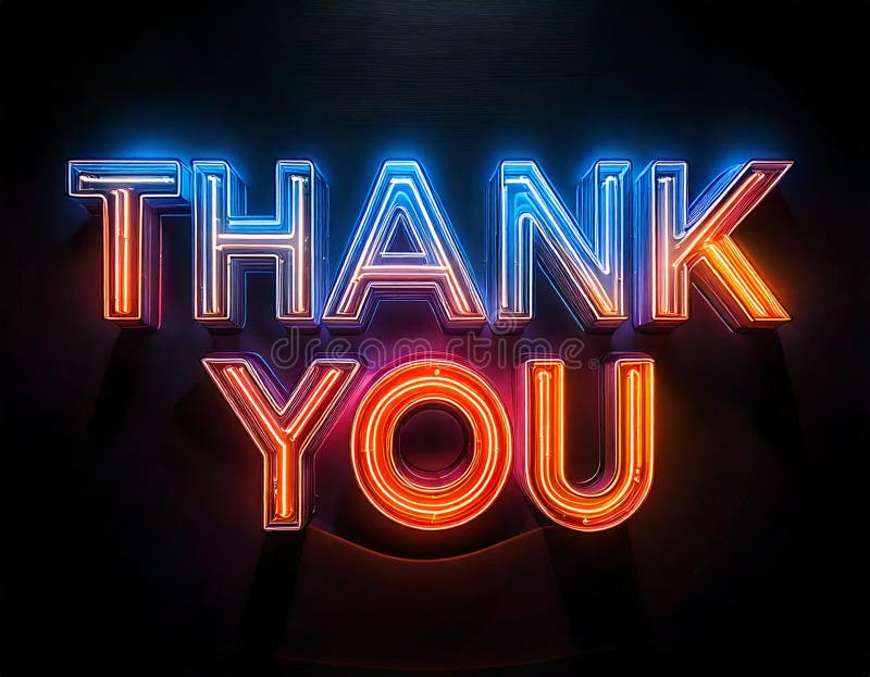 Neon Lit Thank You Sign Against a Dark Background Stock Illustration ...