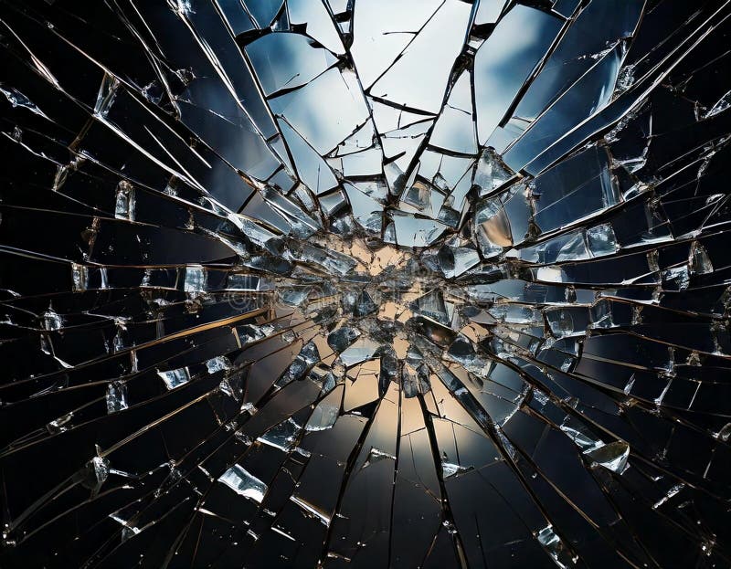 Broken Mirror Effect with Reflections Against Darkness Stock ...