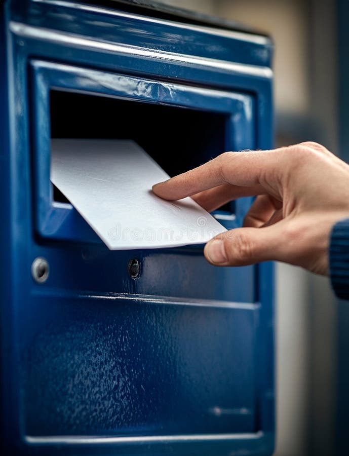 A Person Putting Mail into a Blue Mailbox. Generative AI Stock ...
