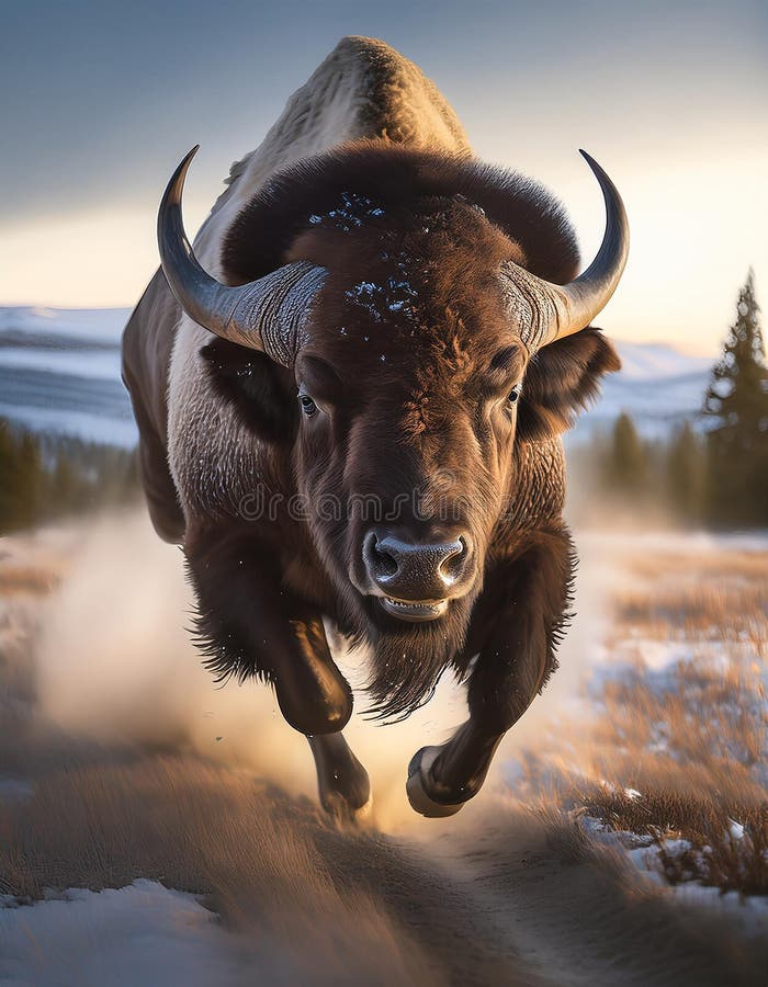 Stunning Buffalo Running in Ultra Hd 8k Cinematic Quality. Stock ...