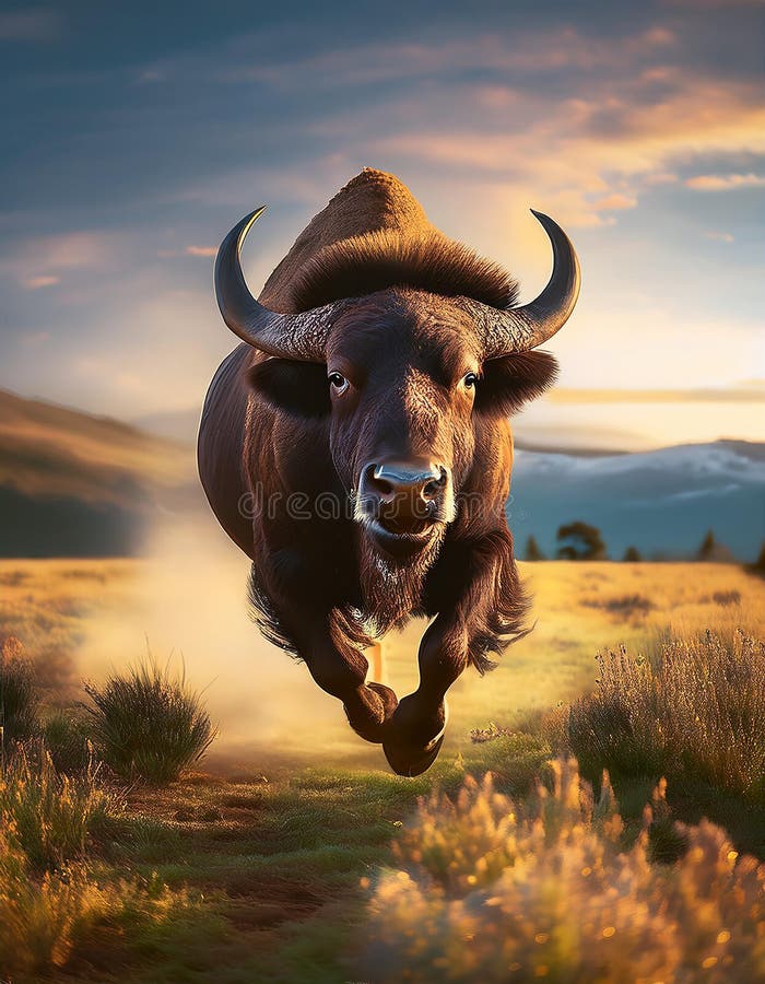 Stunning Buffalo Running in Ultra Hd 8k Cinematic Quality. Stock ...