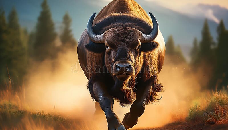 Stunning Buffalo Running in Ultra Hd 8k Cinematic Quality. Stock ...