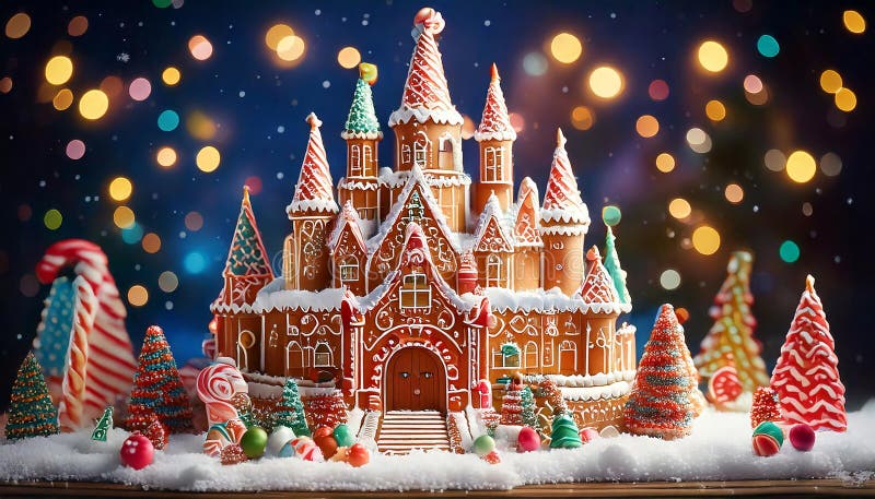 An Elaborate Gingerbread Castle Adorned with Colorful Gumdrops, Candy ...