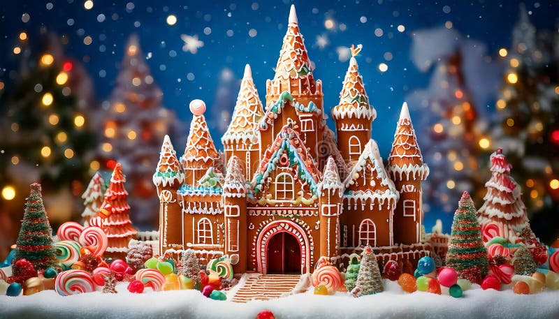 An Elaborate Gingerbread Castle Adorned with Colorful Gumdrops, Candy ...