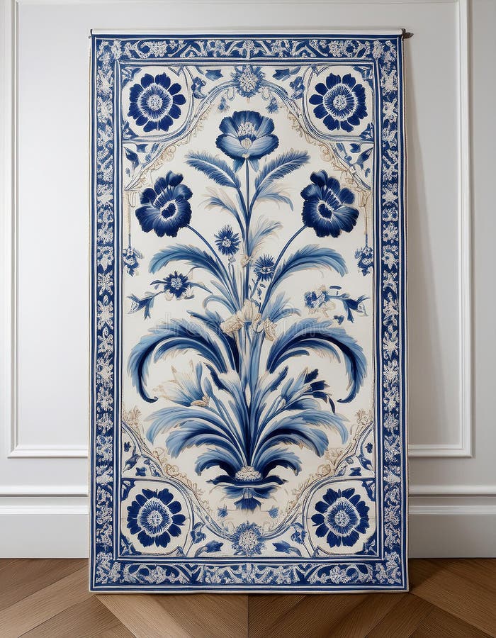 Vintage Delft Tile Rug on White Background. Stock Illustration ...