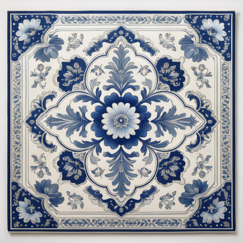 Vintage Delft Tile Rug on White Background. Stock Illustration ...