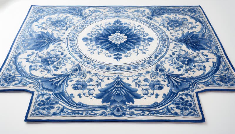 Vintage Delft Tile Rug on White Background Stock Illustration ...