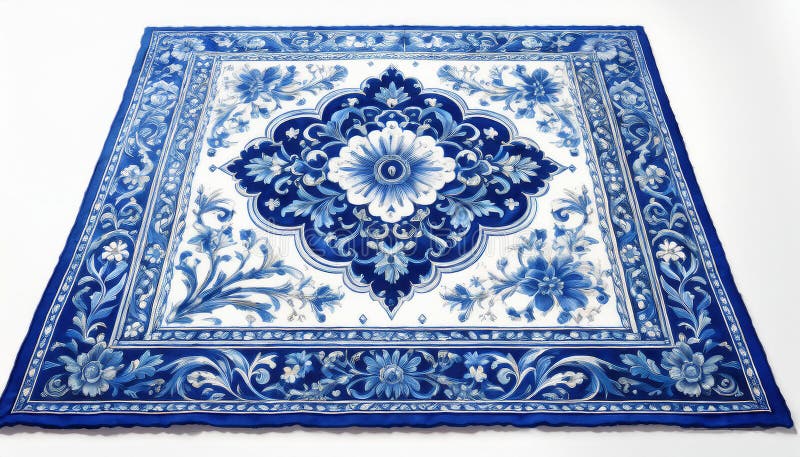 Vintage Delft Tile Rug on White Background Stock Illustration ...
