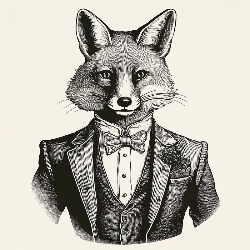 Antique Woodcut Engraving of Fox in a Suit. Stock Illustration ...