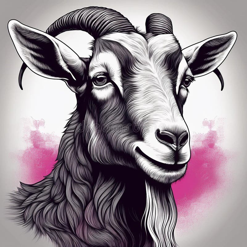 Realistic Goat Portrait Tattoo Drawing with High Contrast. Stock ...