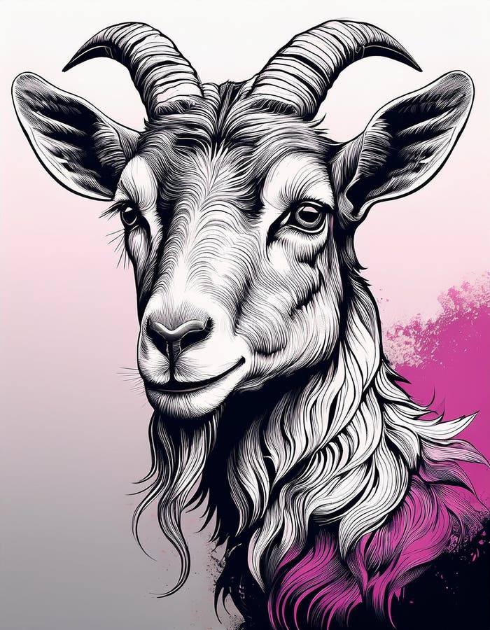 Realistic Goat Portrait Tattoo Drawing with High Contrast. Stock ...