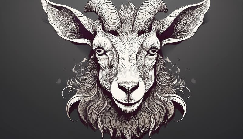 Realistic Goat Portrait Tattoo Drawing with High Contrast. Stock ...