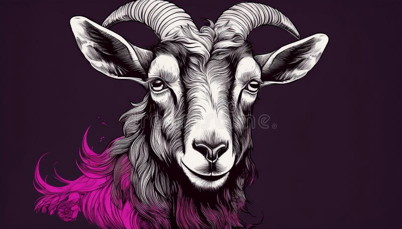 Realistic Goat Portrait Tattoo Drawing with High Contrast. Stock ...