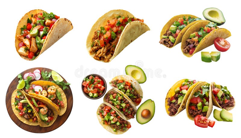 Collection of Mexican Soft Hard Shell Tacos Tortilla, with Different ...