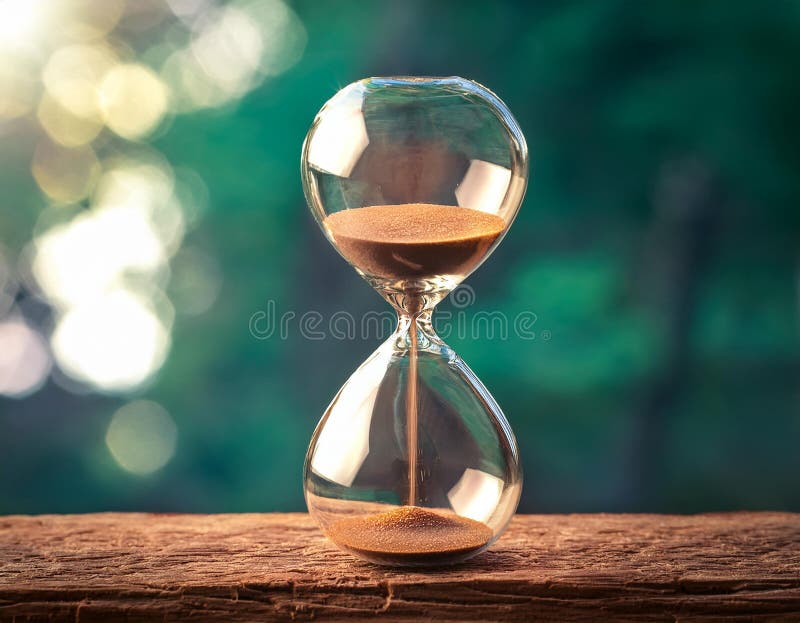 Time Concept, Hourglass on the Wood Stock Illustration - Illustration ...