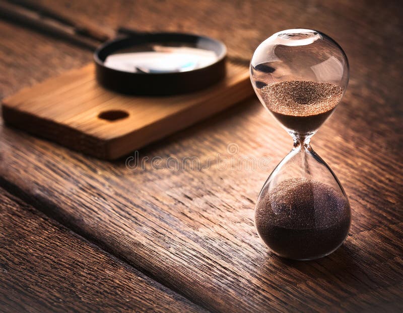 Time Concept, Hourglass on the Wood Stock Illustration - Illustration ...