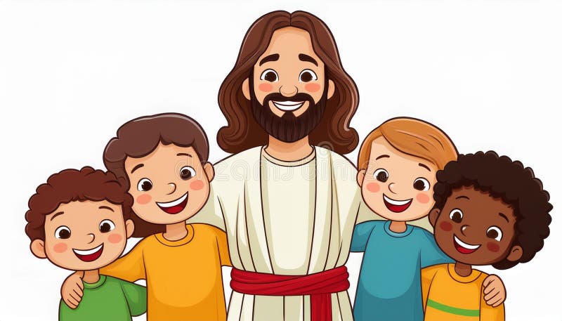 Jesus and kids stock illustration. Illustration of hugging - 351902304