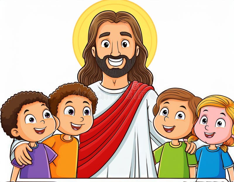 Jesus hugging kids stock illustration. Illustration of catholic - 351902312