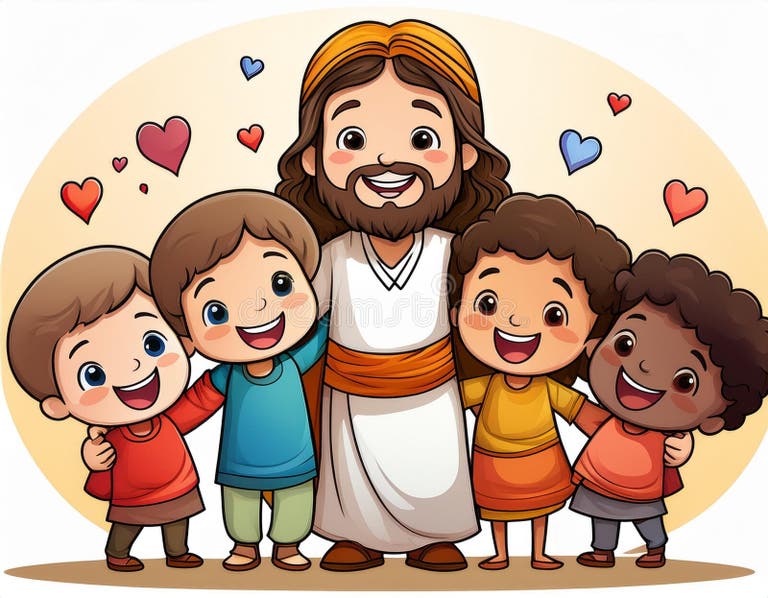 Jesus hugging kids stock illustration. Illustration of catholic - 351902312