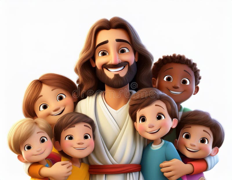 Jesus hugging kids stock illustration. Illustration of cartoon - 351902315