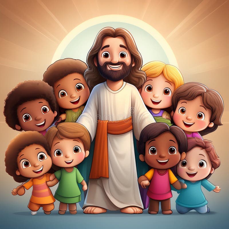 Jesus and kids stock illustration. Illustration of little - 351902317