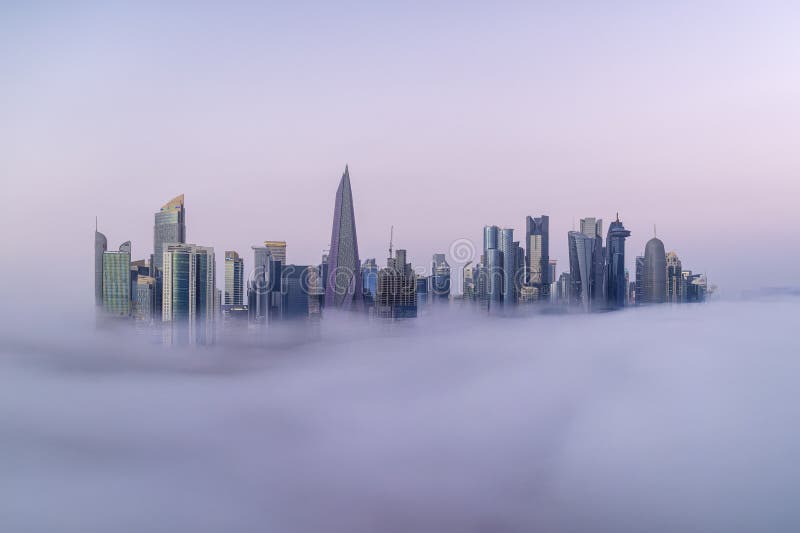 Aerial View of Doha Skyline during Fog Weather Editorial Photography ...