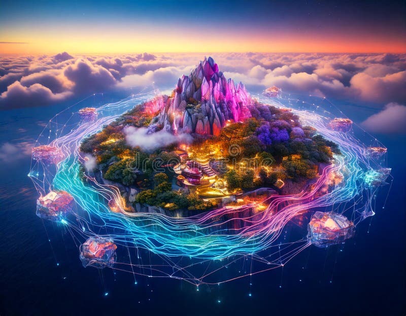 Crystal Isle in the Clouds stock illustration. Illustration of quail ...