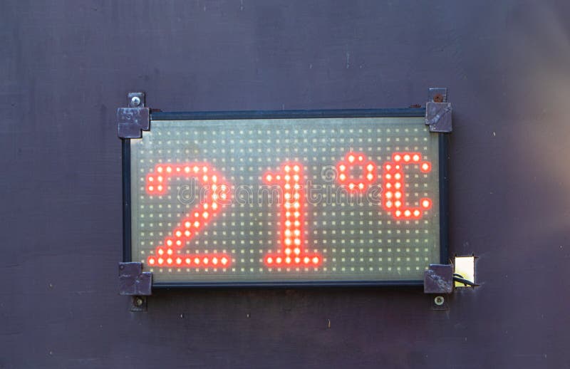Signs Symbol LED on Brown Aluminum Thermometer Marking Show Number 21 ...