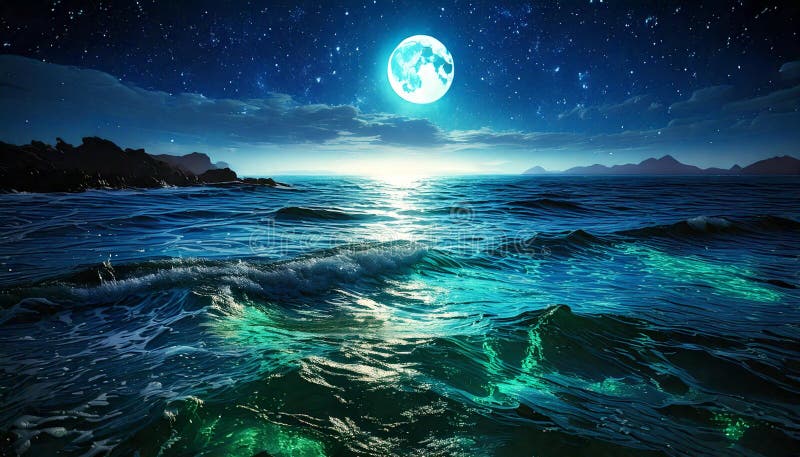 Beautiful Ocean Seascape stock illustration. Illustration of glowing ...