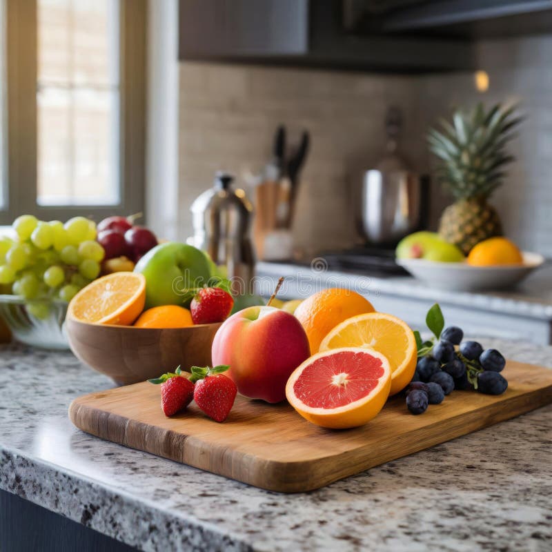 Fresh Fruit Prepared on a Chopping Board on a Kitchen Table - Generated ...