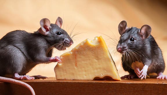 A Group of Rats Gnawing on a Piece of Cheese. Stock Illustration ...