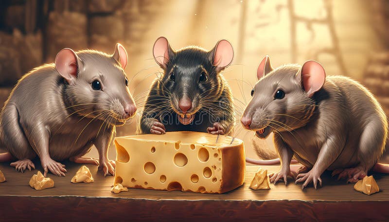 A Group of Rats Gnawing on a Piece of Cheese. Stock Illustration ...