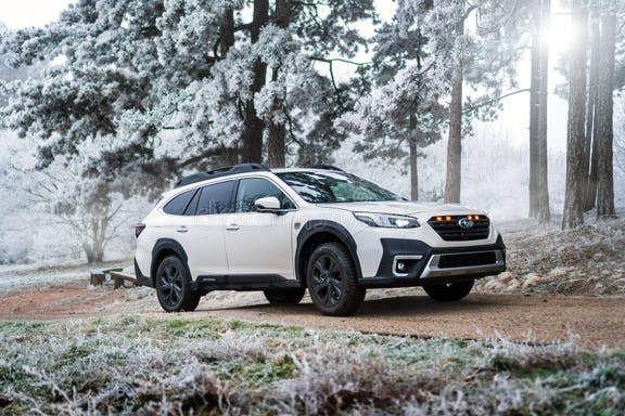 White Subaru Outback SUV in Winter Forest Editorial Image - Image of ...