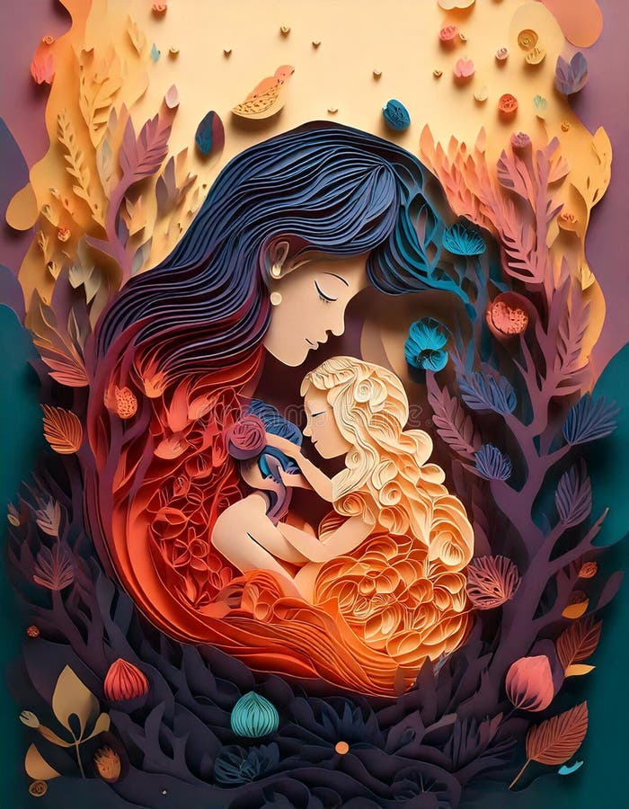 Generated Image. the Woman Cuddles with Her Kid Stock Illustration - Illustration of partner ...