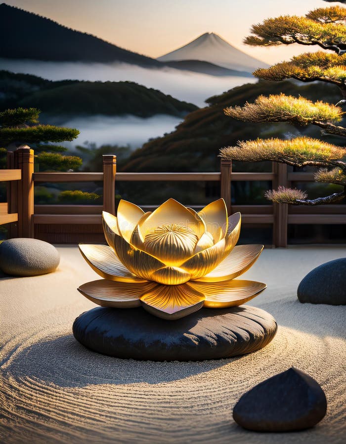 Golden Lotus: a Serene Journey To Enlightenment. Stock Illustration ...