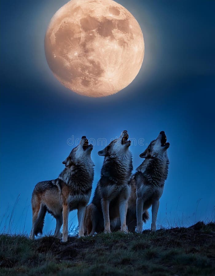 Midnight Serenade - Wolves Howling at Full Moon Stock Illustration ...