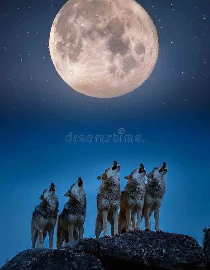 Midnight Serenade - Wolves Howling at Full Moon Stock Illustration ...