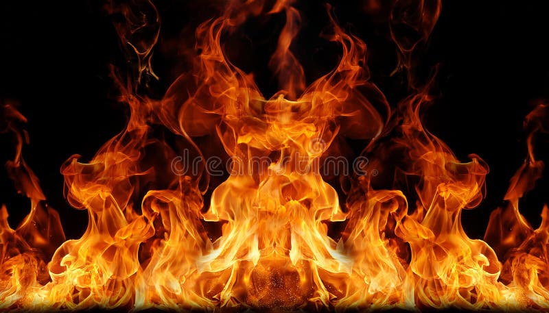 Burning Fire Background Detail Close Up on Black Background Stock ...