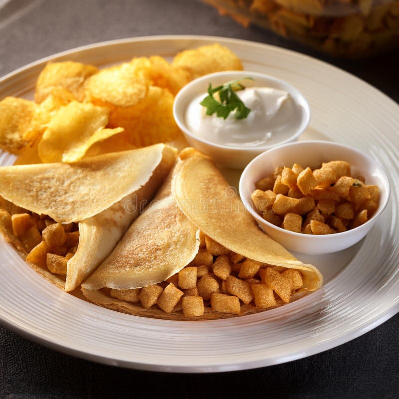 Stuffed Crepes with Potato Chips Stock Illustration - Illustration of ...