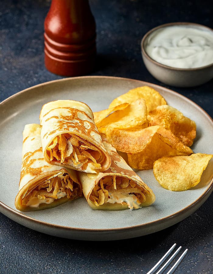 Stuffed Crepes with Potato Chips Stock Illustration - Illustration of ...