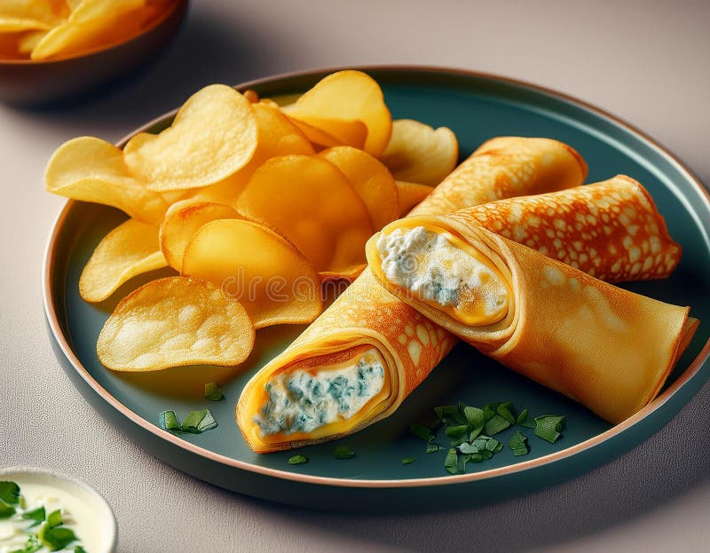 Stuffed Crepes with Potato Chips Stock Illustration - Illustration of ...