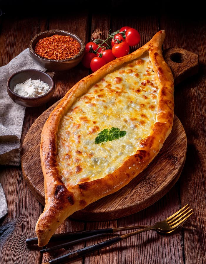 Cheese Pide. Turkish Special Pide Close Up Stock Illustration ...
