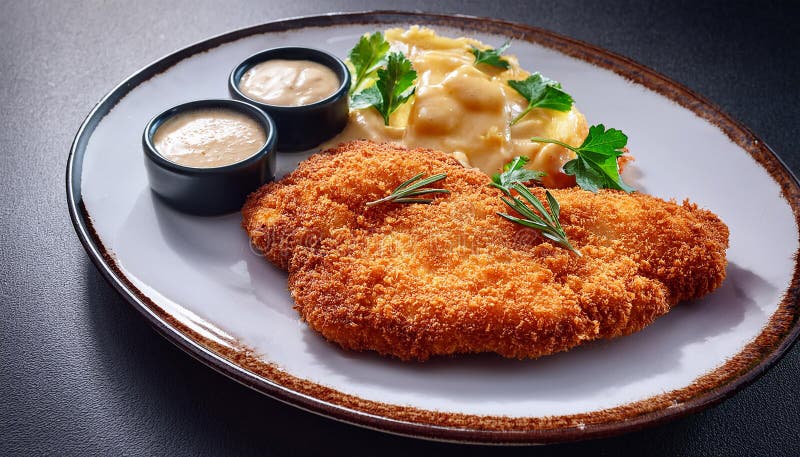 Chicken Schnitzel with Sauce Close Up Stock Illustration - Illustration ...