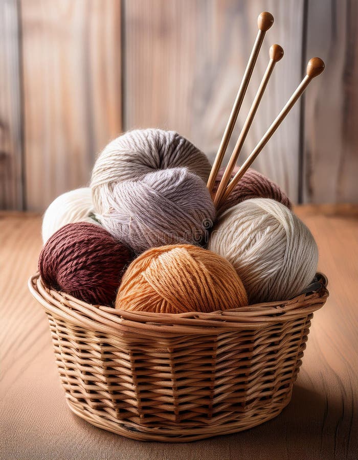 Balls of Yarn in Basket with Knitting Needles. Stock Illustration ...