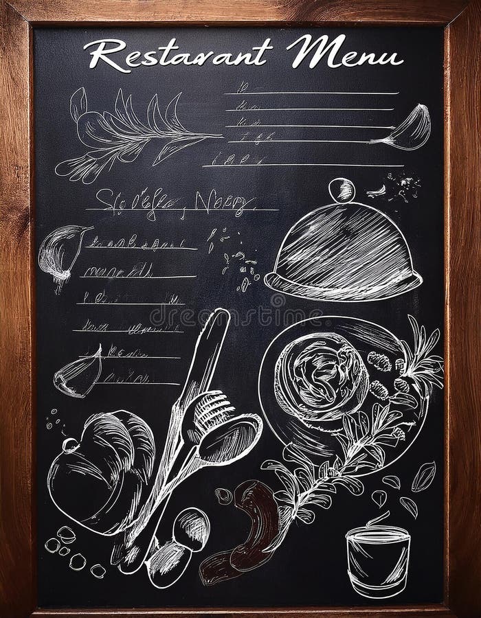 Restaurant Chalkboard Menu, Written in White Chalk, Illustration Stock ...