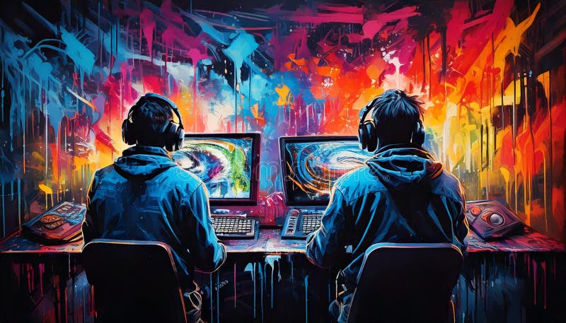 Gaming Duo: a Symphony of Virtual Lights and Strategy Stock ...