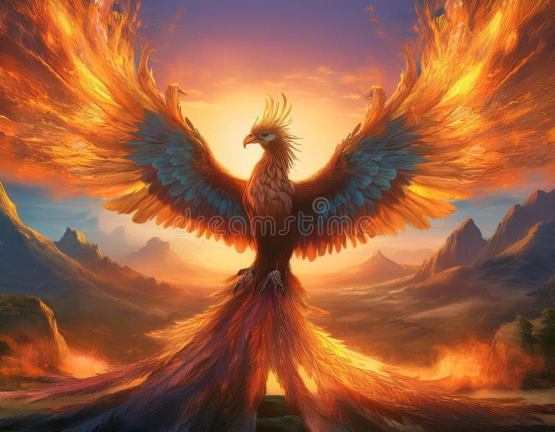 Highly Detailed Phoenix Rising on Mountains Stock Illustration ...