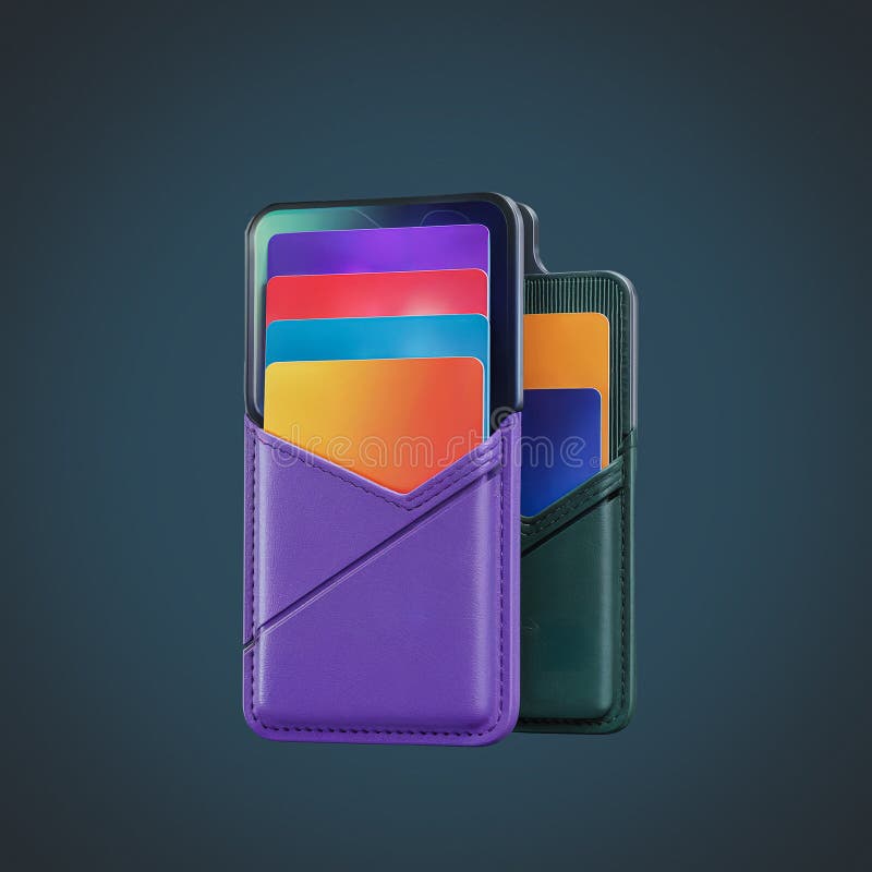 Colorful Wallet with Credit Cards Isolated on Blue Background 3d Render ...