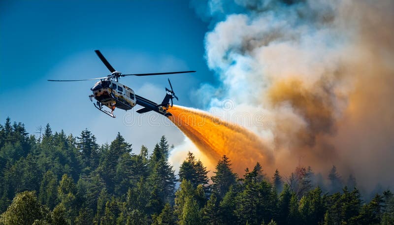 Aerial Firefighting Helicopter Dousing Flames in Forest. Stock ...
