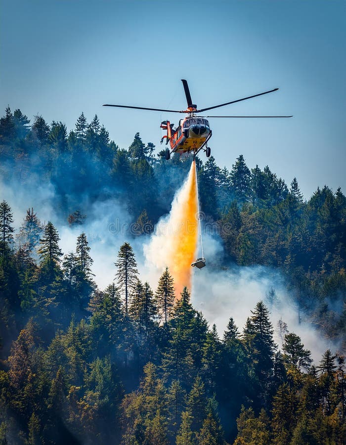 Aerial Firefighting Helicopter Dousing Flames in Forest. Stock ...